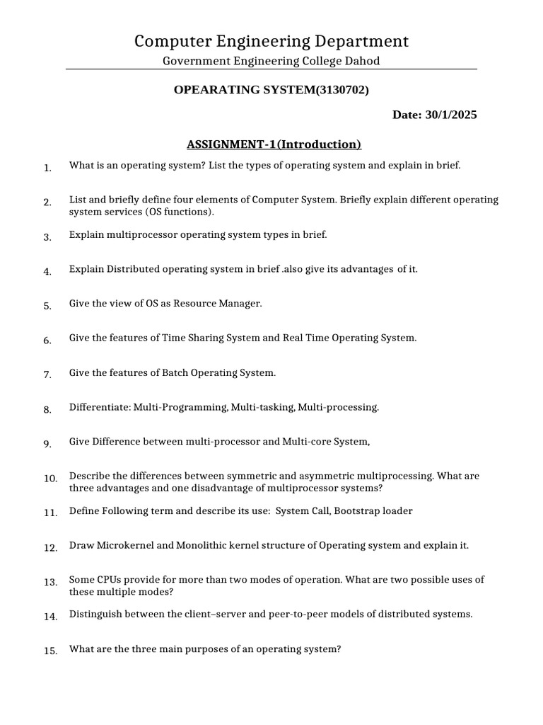 4th SEM OS Assignments | PDF | Scheduling (Computing) | Operating System