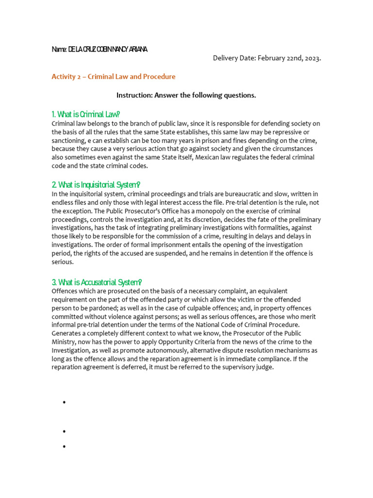Activity 2 - Criminal and Law Procedure AC | PDF | Crime & Violence ...