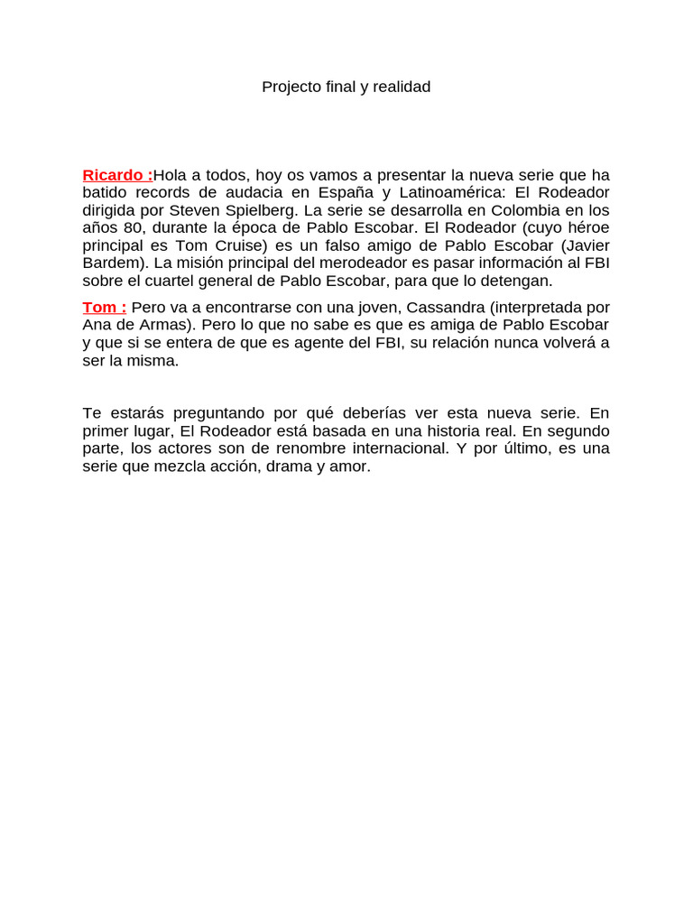 Projecto Final y Realidad | PDF