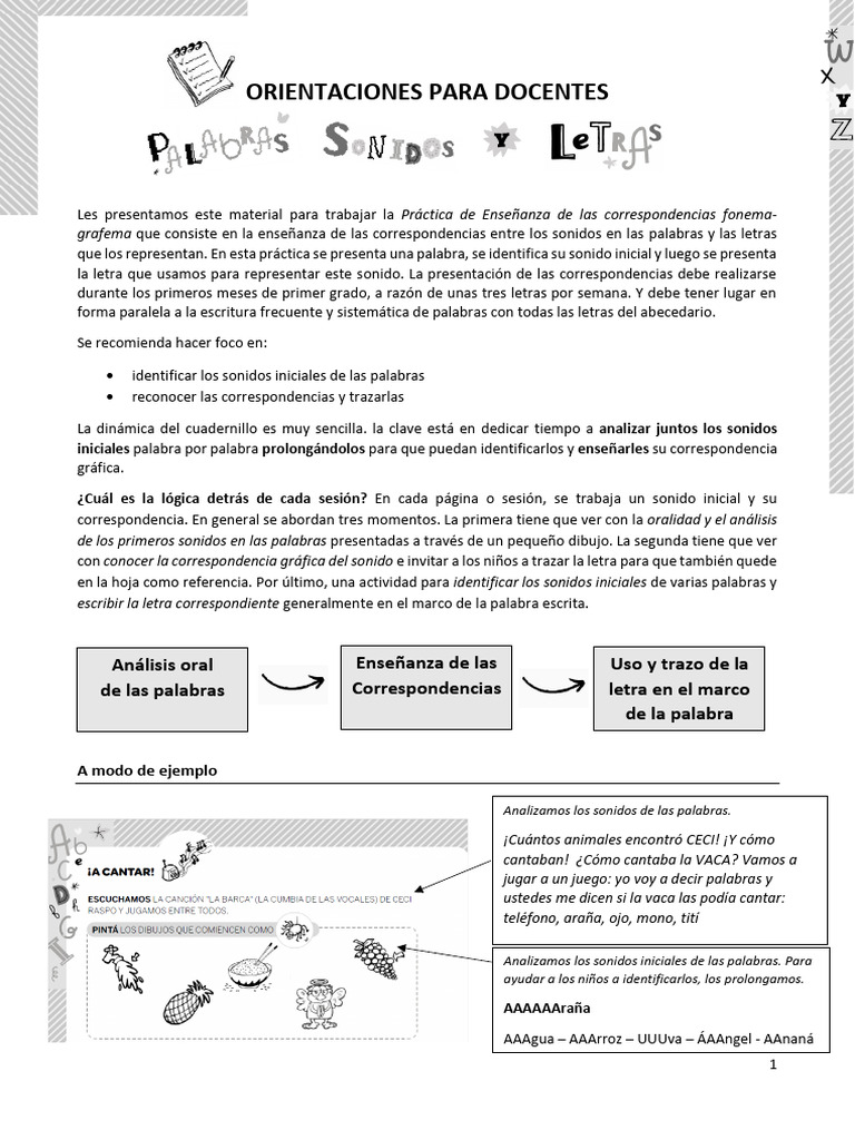 Palabras, Sonidos y Letras - Orientaciones Docentes | PDF