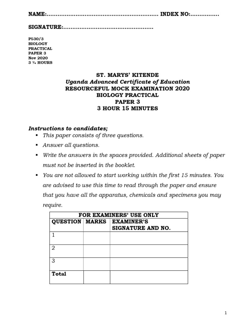 Bio PP3 S.6 ST. MARY - S KITENDE 2020 | PDF | Seedling | Botany