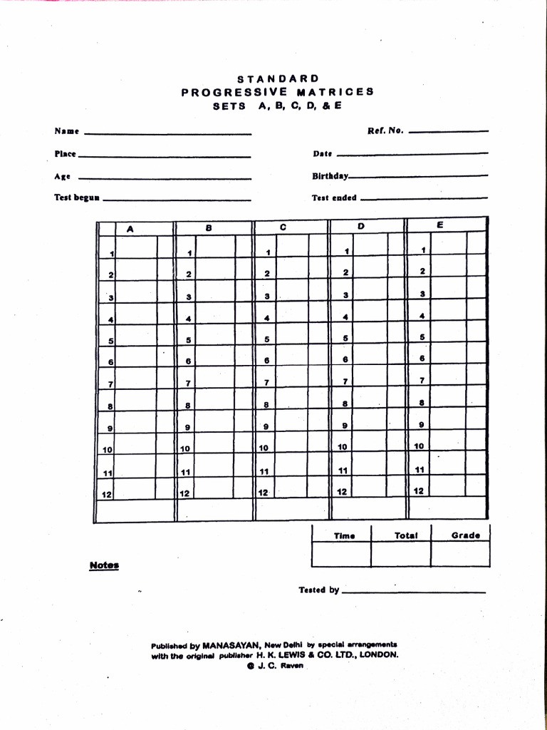 Ravens Spm Response Sheet Pdf