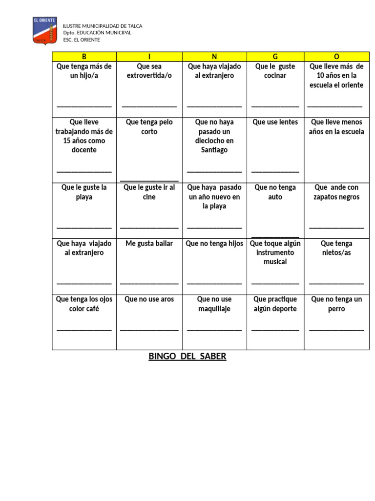 Dinamica el Bingo Humano | PDF | Cocina | Alimentos