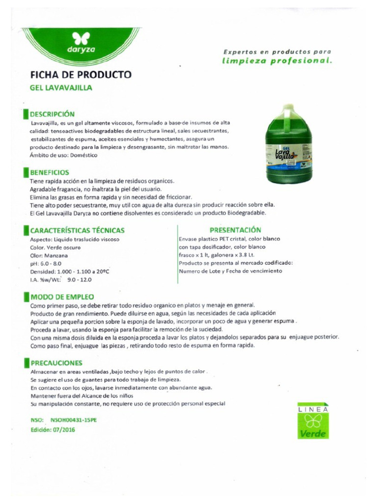 Ficha Tecnica Gel Daryza.. | PDF