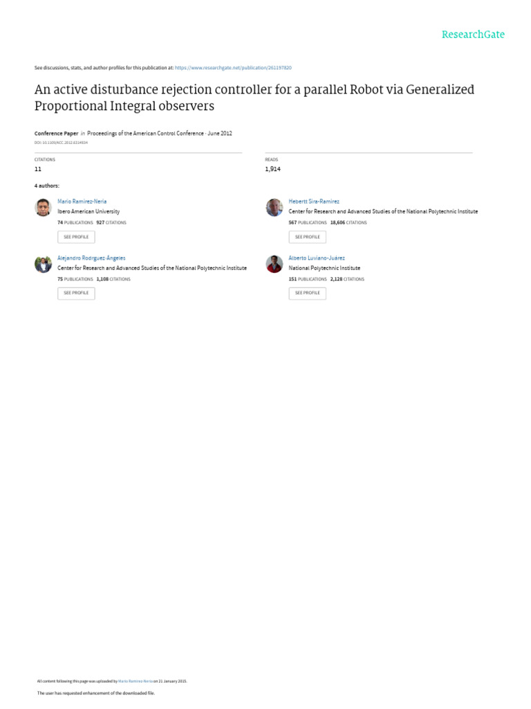 An Active Disturbance Rejection Controller For A P Pdf Control Theory Applied Mathematics