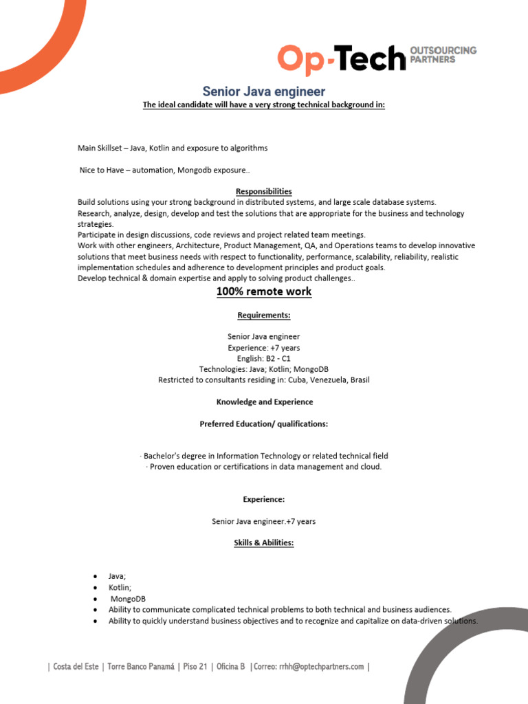 Senior Java Engineer Enero 25 | PDF | Computing | Information Technology