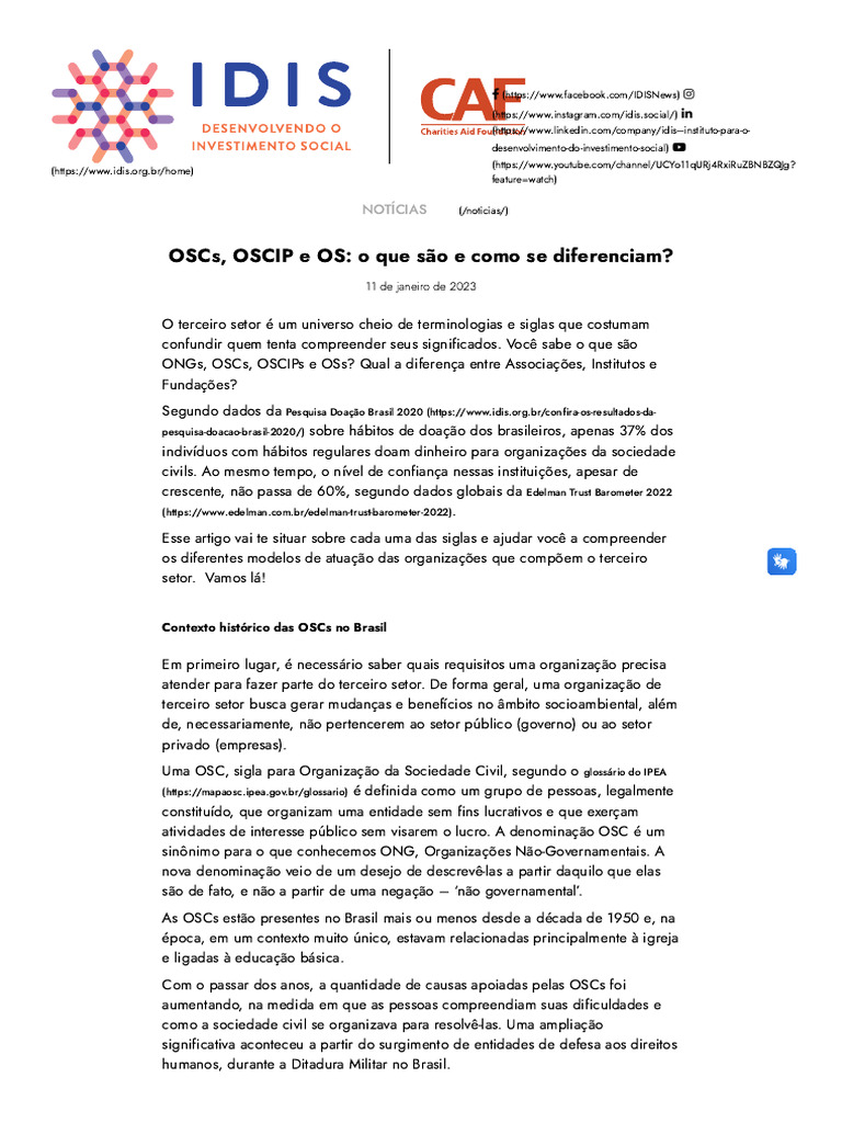 Diferenças entre OSC, OSCIP e OS | PDF | Organização não-governamental