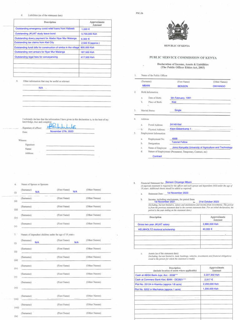 Wealth Declaration Form A3 - 2023 | PDF