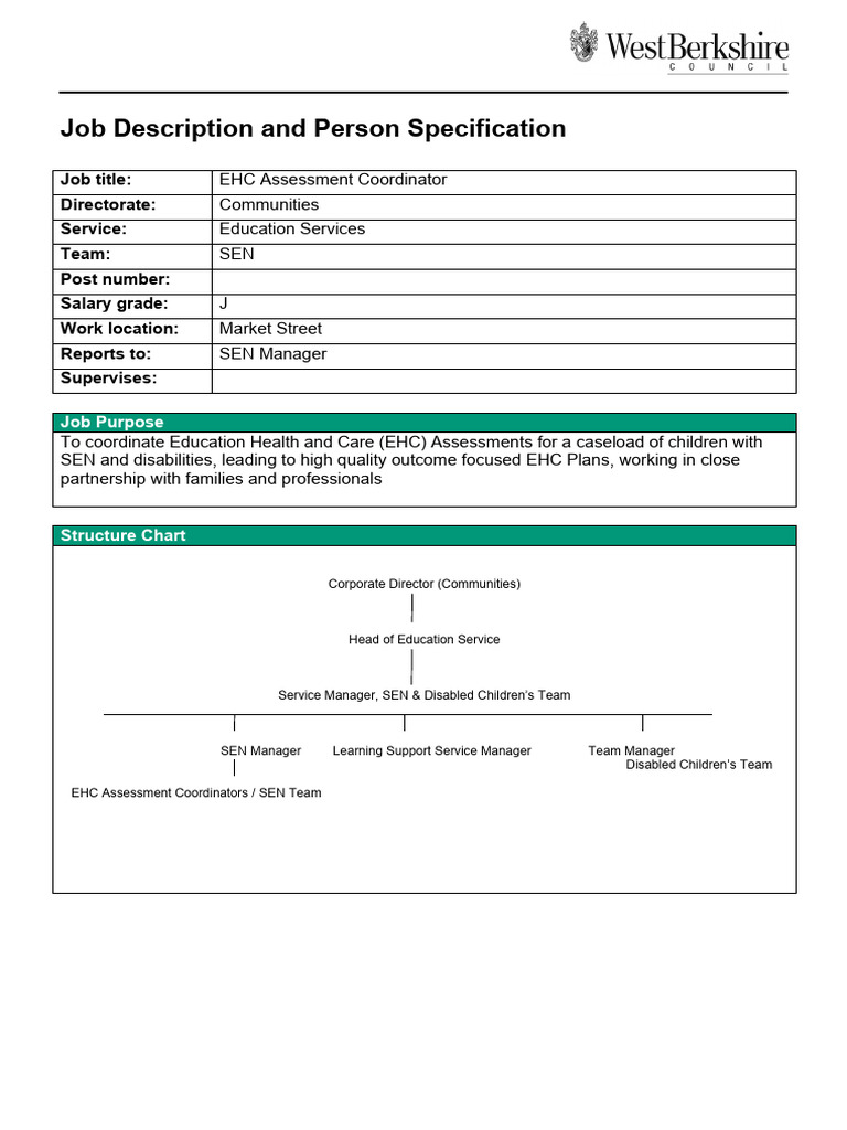 EHC Assessment Coordinator JD R | PDF | Skill