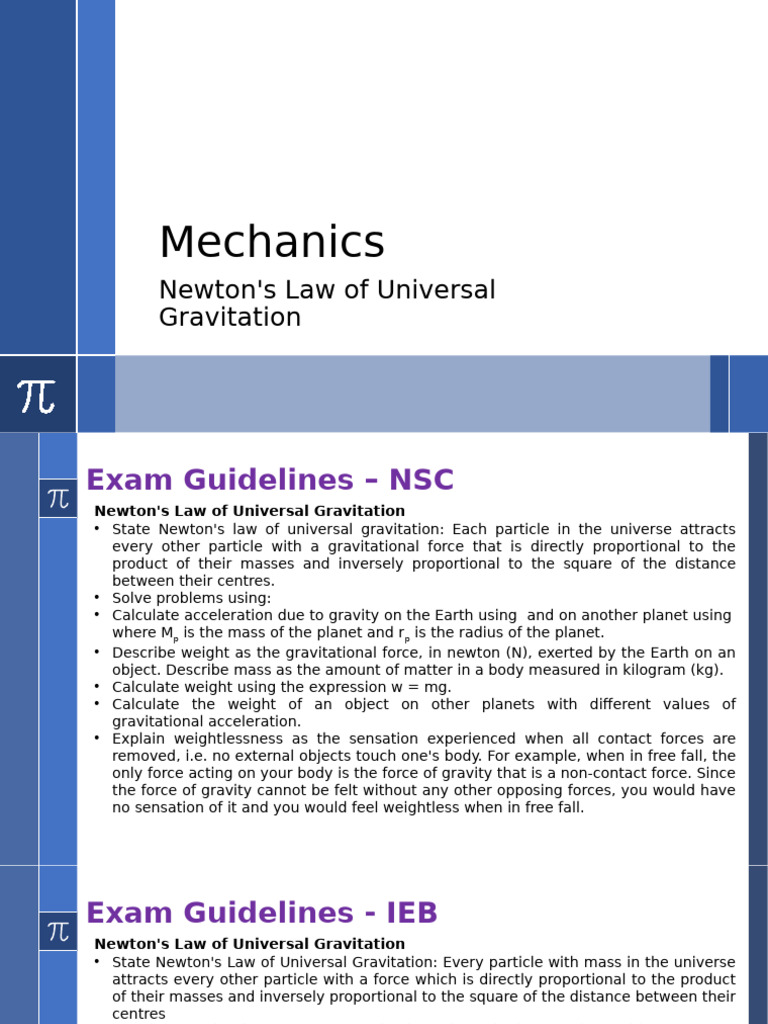 Lesson 14 - GR 11 Mechanics 6 (Newton's Law of Universal Gravitation) | PDF | Force | Gravity