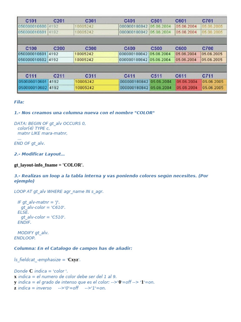 Color Fila y Columna en ALV | PDF