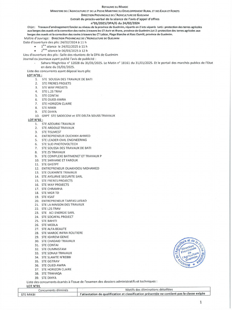 Extrait PV RESULTAT DEF N°1-2025 | PDF