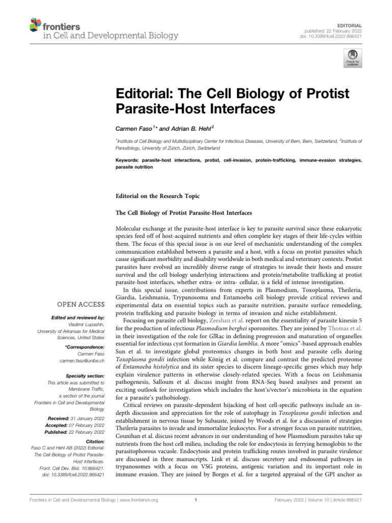 Fthe Cell Biology of Protist Parasite-Host Interfaces | PDF | Parasitism | Biology