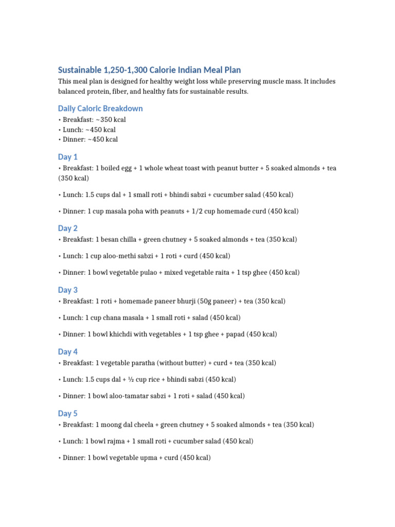 Sustainable Indian Meal Plan | PDF