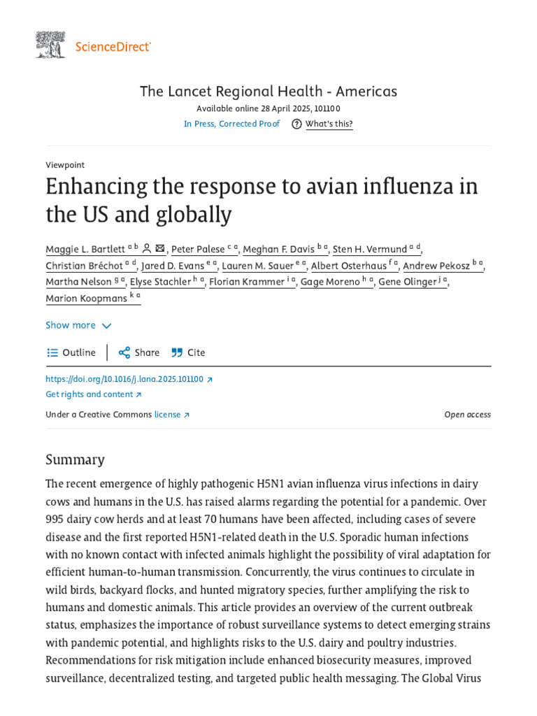 Enhancing The Response To Avian Influenza in The US and Globally ...