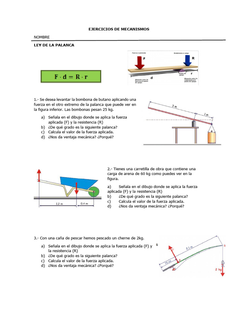 Ejercicios Resueltos de Palancas y Poleas | PDF