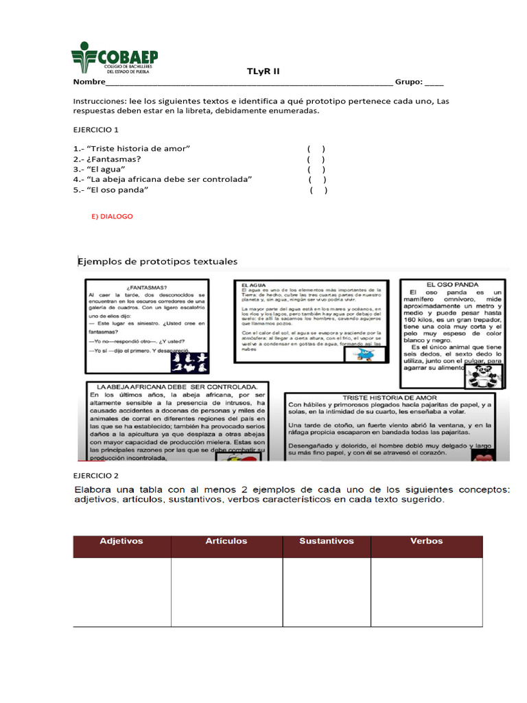 ACTIVIDAD 2 IDENTIFICA LOS PROTOTIPOS TEXTUALES. Taller 2 | PDF