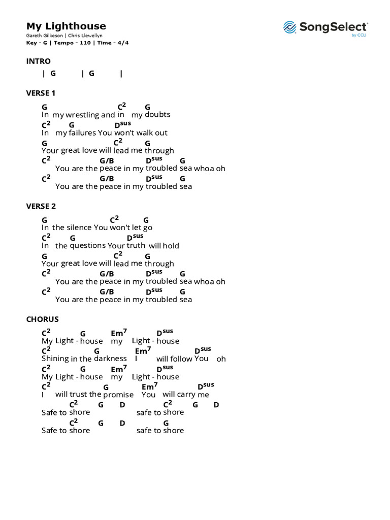 My Lighthouse Song Lyrics and Chords | PDF | Song Structure | Vocal Music