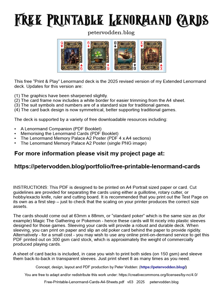 Free Printable Lenormand Cards A4 Sheets | PDF | Paper | Publishing