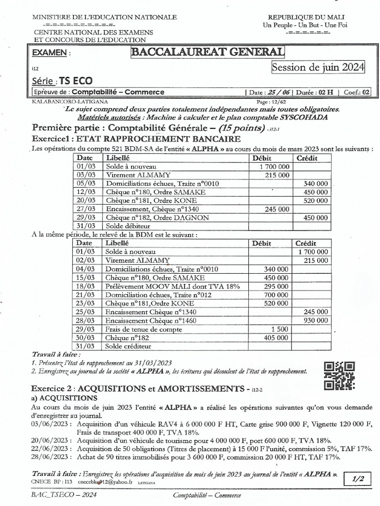 Sujets Bac 2024 TSECO | PDF