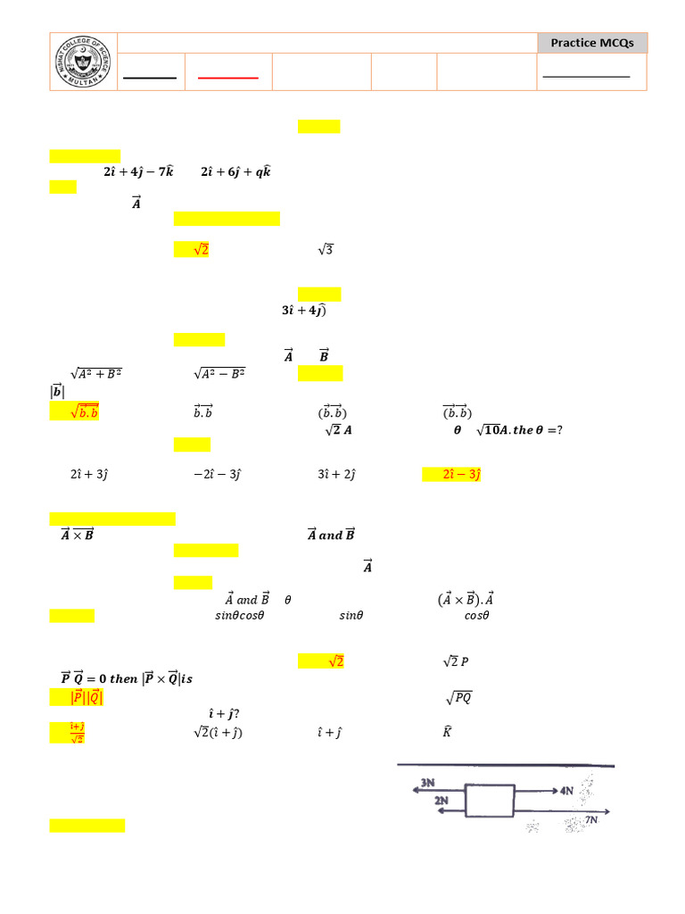 Ch # 02 Practice MCQs Important | PDF | Euclidean Vector | Force