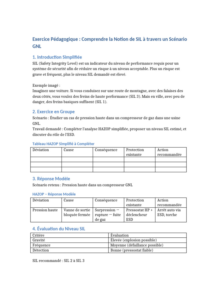 Exercice Pédagogique sur le SIL GNL | PDF