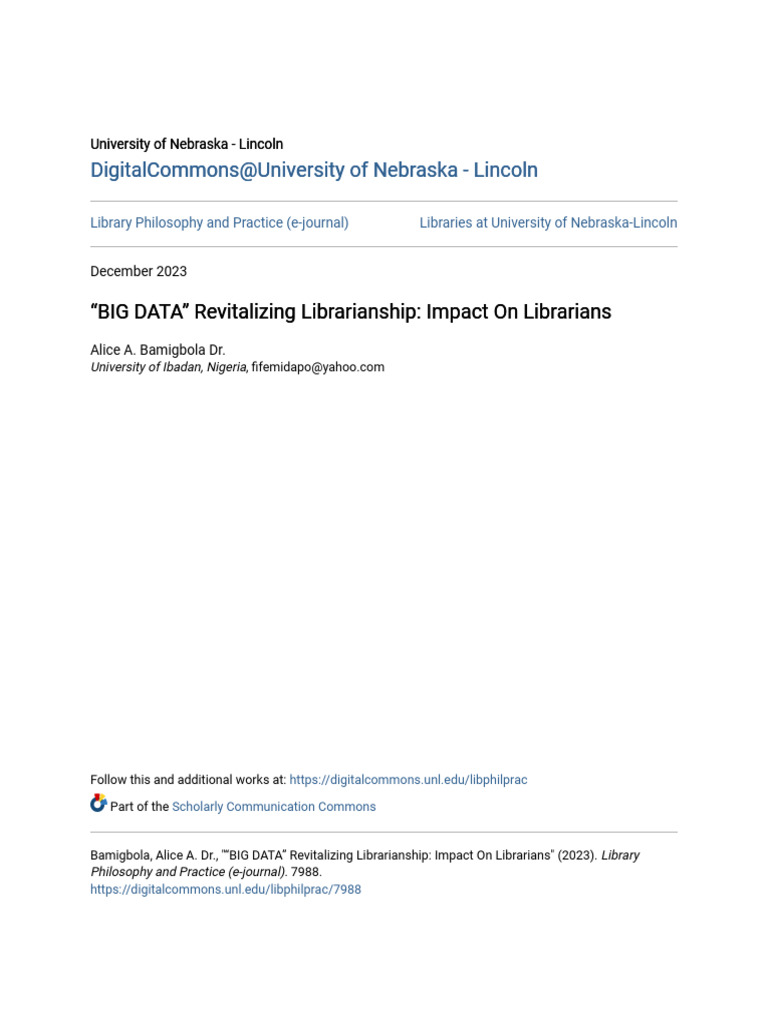 "BIG DATA" Revitalizing Librarianship Impact On Librarians | PDF | Libraries | Big Data