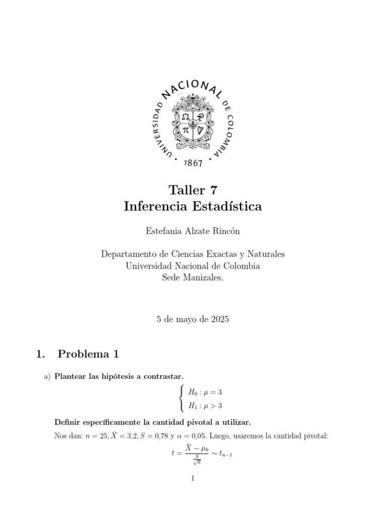 Tarea 7 Inferencia | PDF | Intervalo de confianza | Econometría