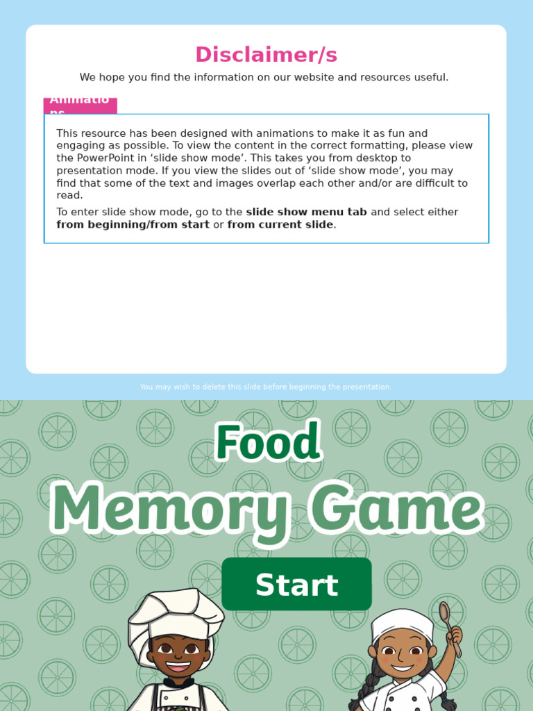 Food Memory Game Puzzle Powerpoint - Ver - 1 | PDF