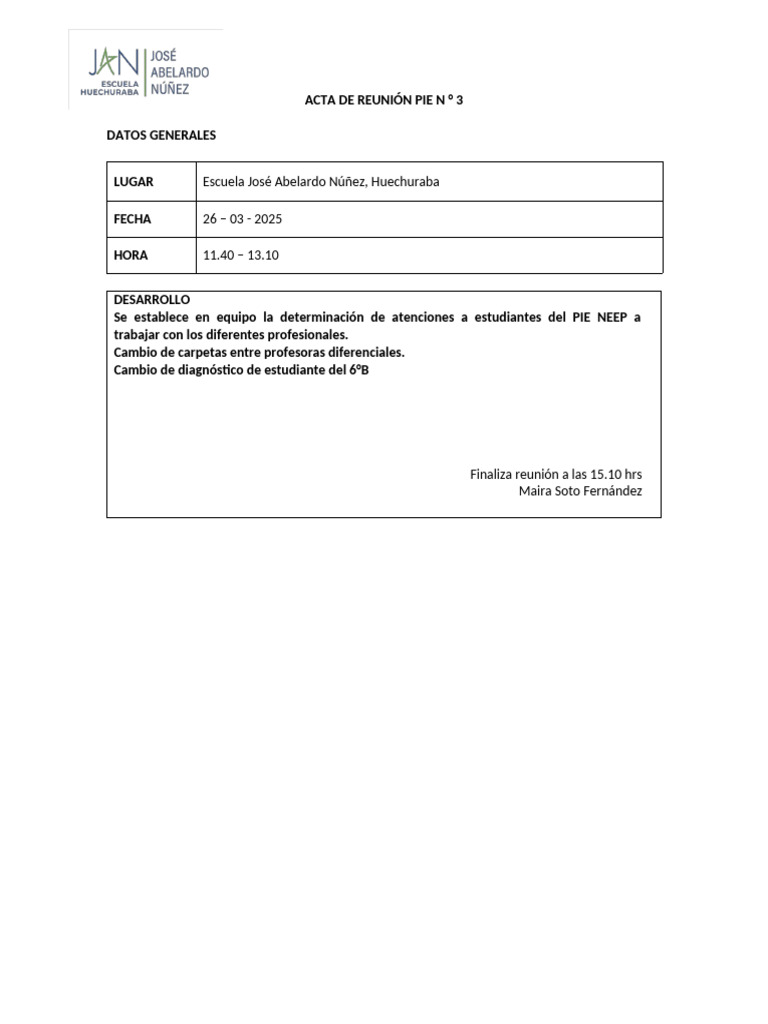 Acta de Reunión Pie N | PDF