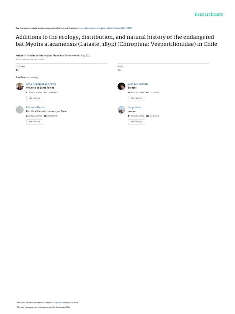 Ecology, Distribution, and Natural History of The Endangered Bat Myotis ...