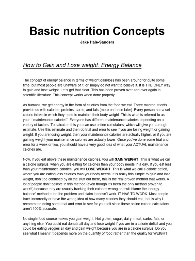 Basic Nutrition Concepts - 2 | PDF | Dieting | Weight Loss
