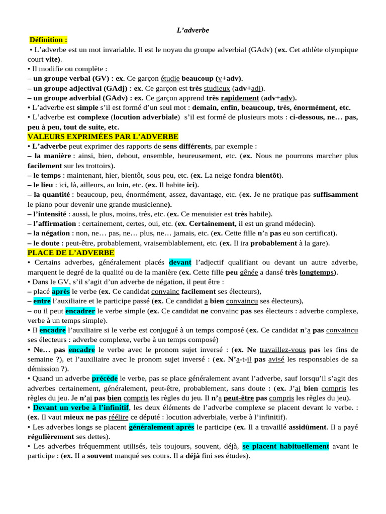 Comprendre les adverbes en français | PDF | Adverbe | Verbe