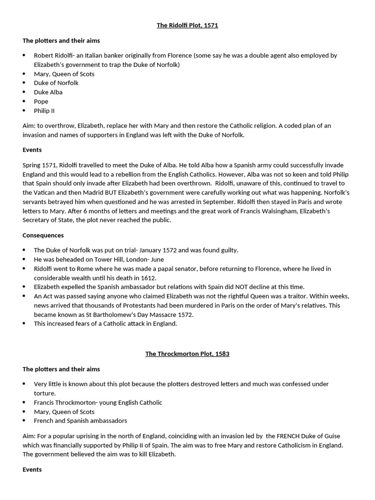 Three Plots Information Sheet | PDF | Mary, Queen Of Scots