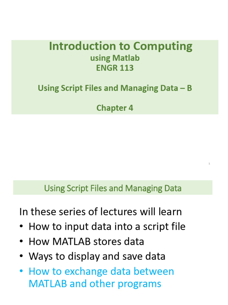 ENGR113 - Lecture 8-Using Script Files and Managing Data - B | PDF | Microsoft Excel | Computer File