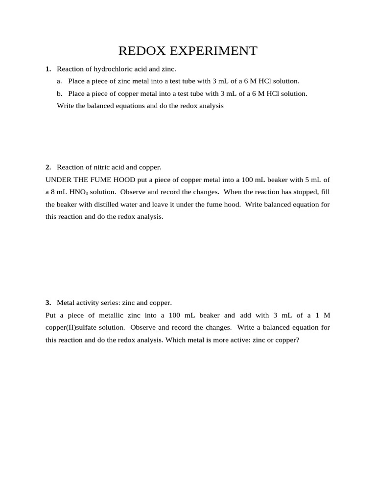 Redox Experiment | PDF