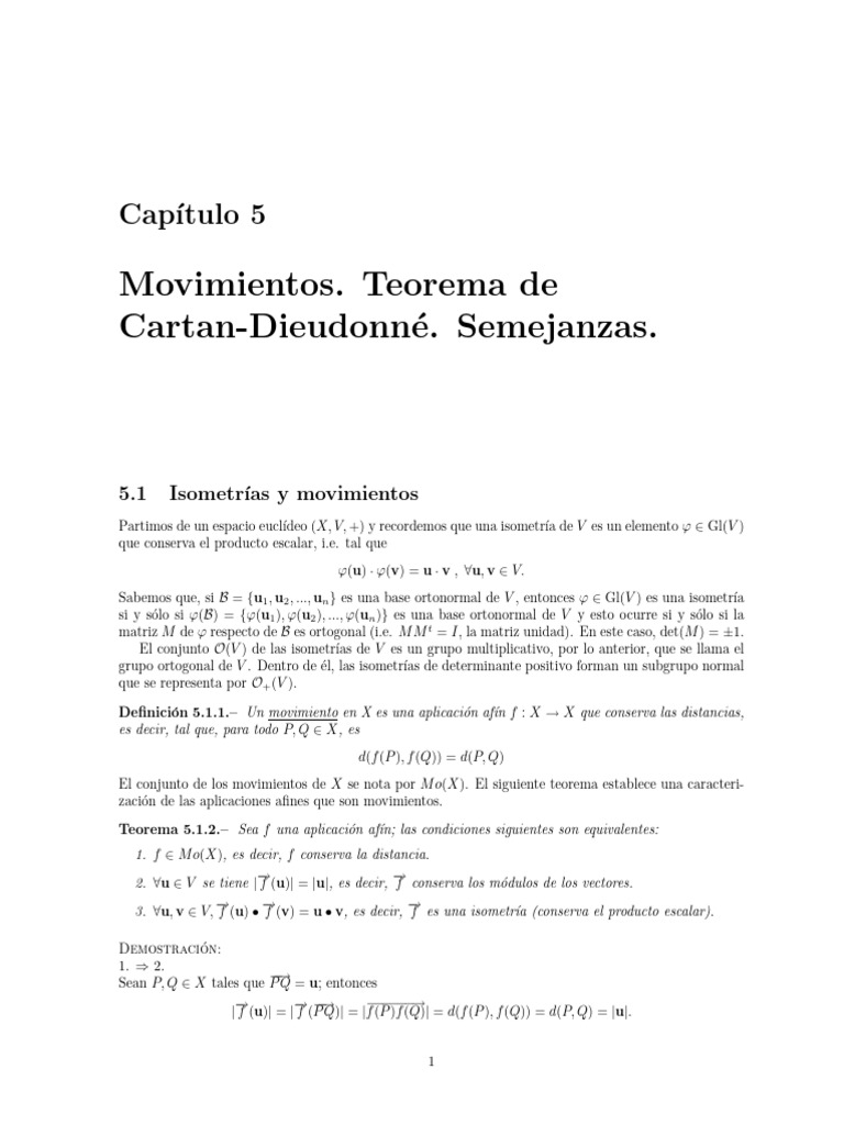 Movimientos y Teorema de Cartan-Dieudonné | PDF | Valores propios y ...