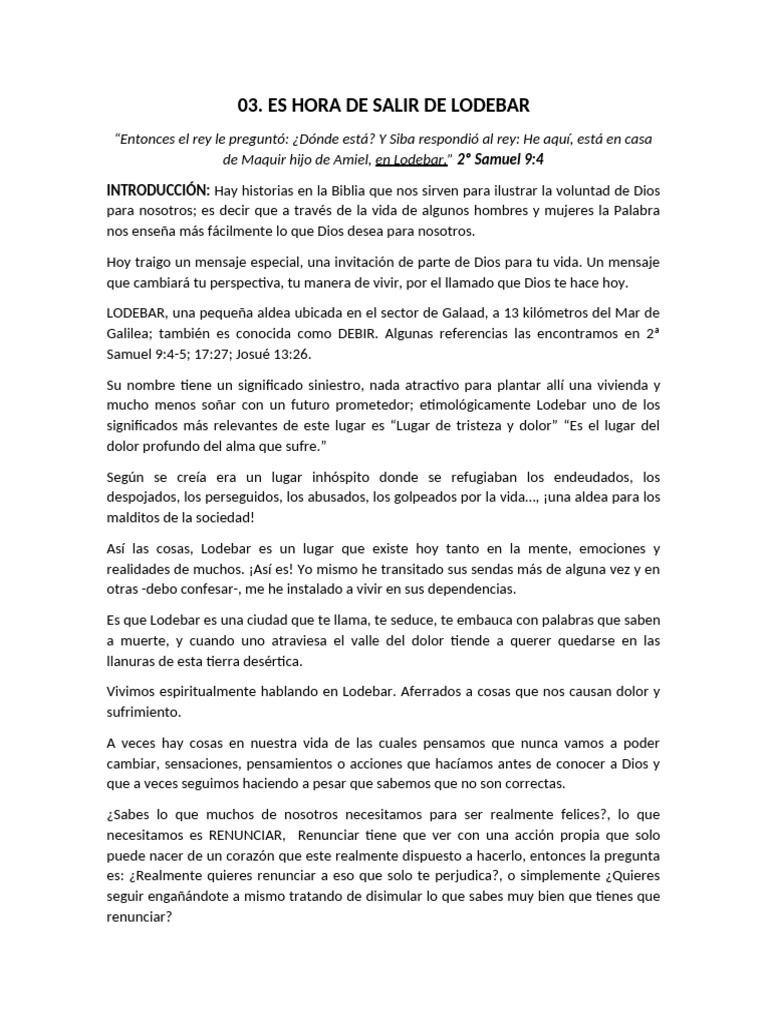 03 Victor Es Hora de Salir de Lodebar | PDF | Pecado | Perdón