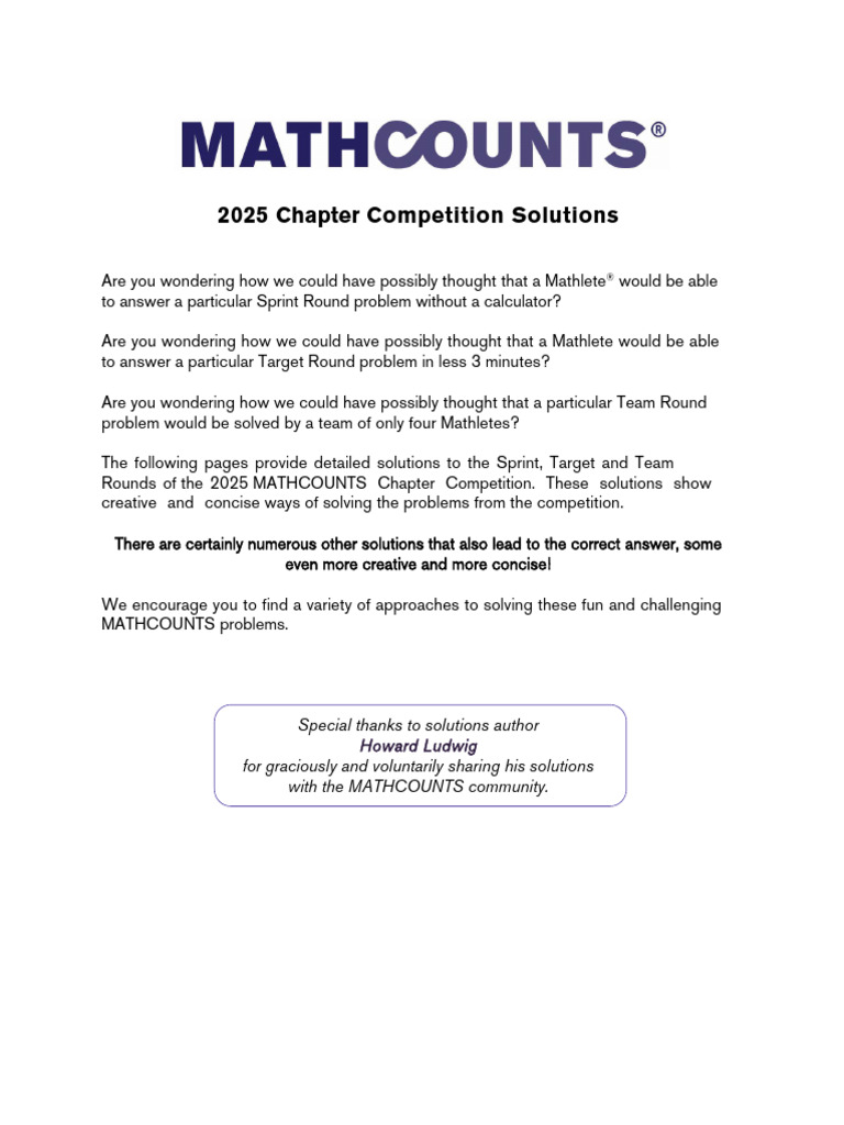 2025 MATHCOUNTS Chapter Solutions | PDF | Sphere | Summation