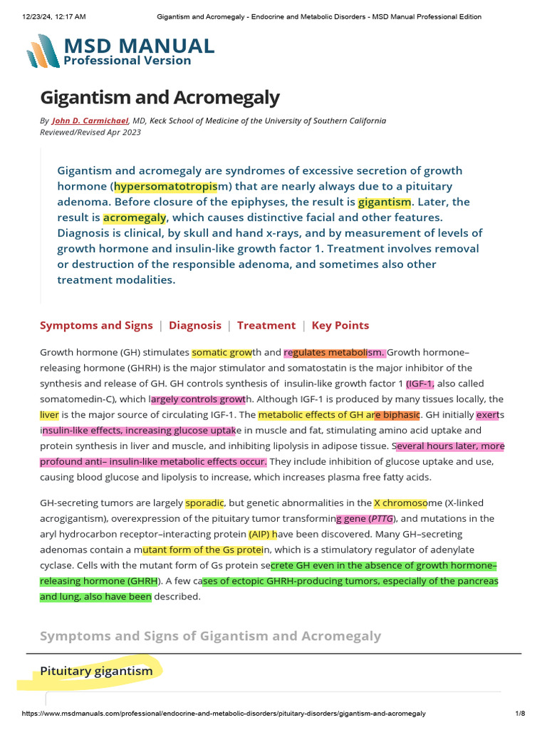 Understanding Gigantism and Acromegaly | PDF | Growth Hormone | Insulin ...