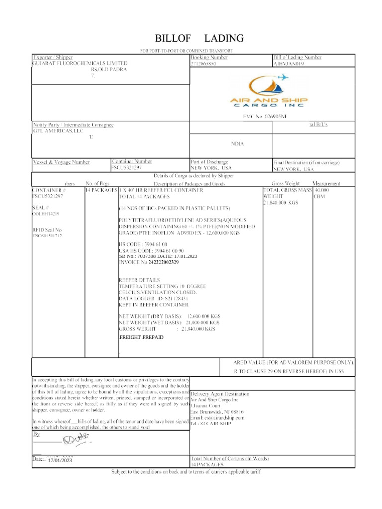 Updated HBL JAN019 | PDF