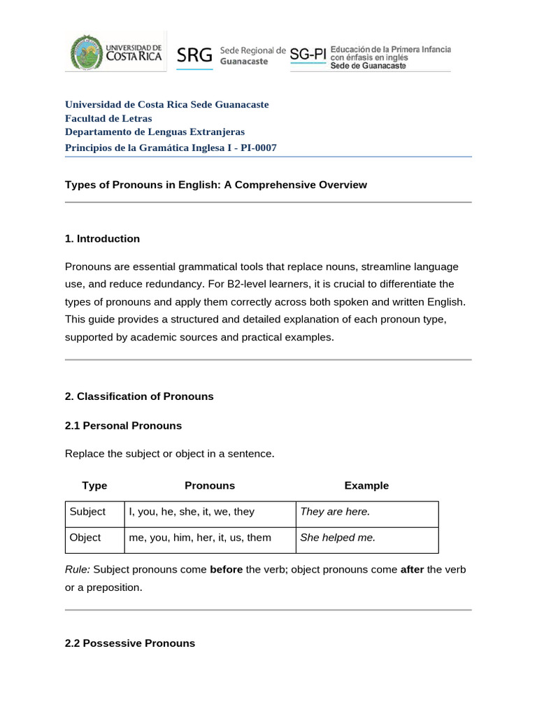 Types of English Pronouns Explained | PDF | Pronoun | Grammatical Number