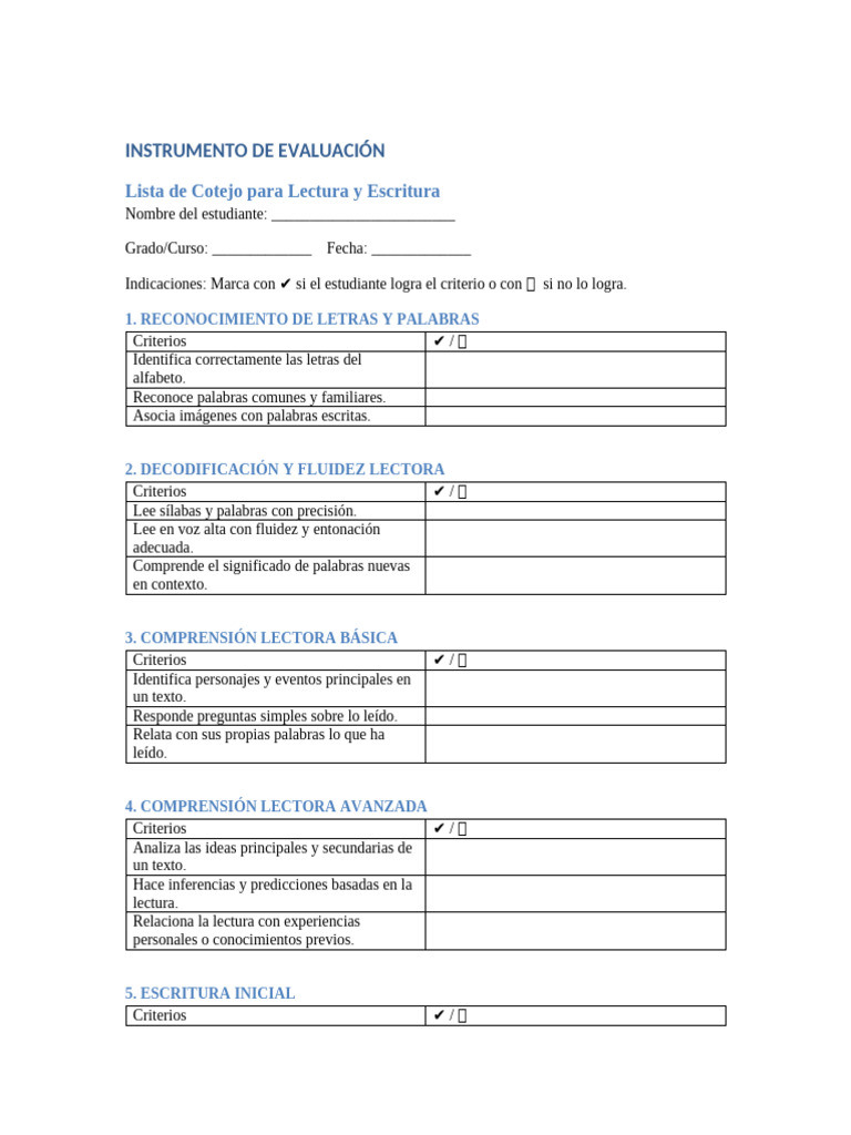 Lista_de_Cotejo_Lectura_Escritura | PDF