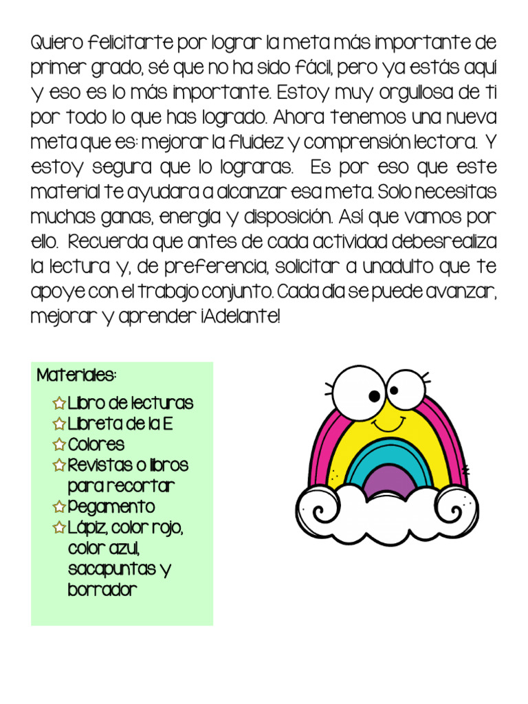 Actividades de Lectura Comprension y Fluidez Primer Grado | PDF