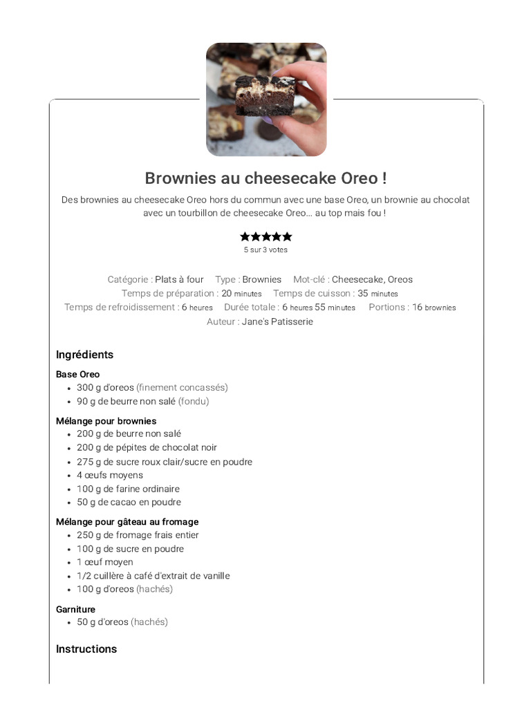Brownies Cheesecake Oreo Délicieux | PDF | Chocolat | cheesecake