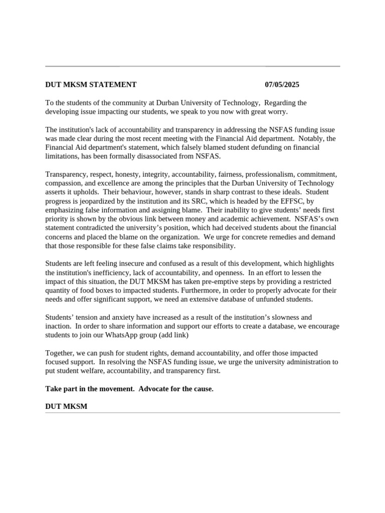 DUT MKSM Statement 07-05-2025 | PDF