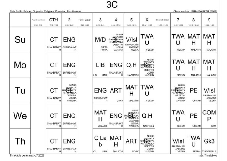 Class Timetable - 3C | PDF