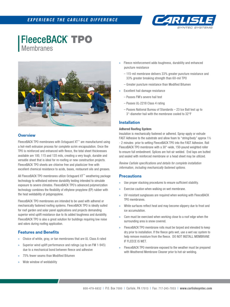 Carlisle Fleeceback TPO 2016 | PDF | Extrusion | Adhesive