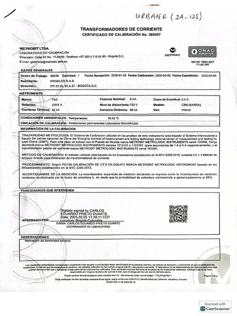 Certificado de Calibracion Cts | PDF