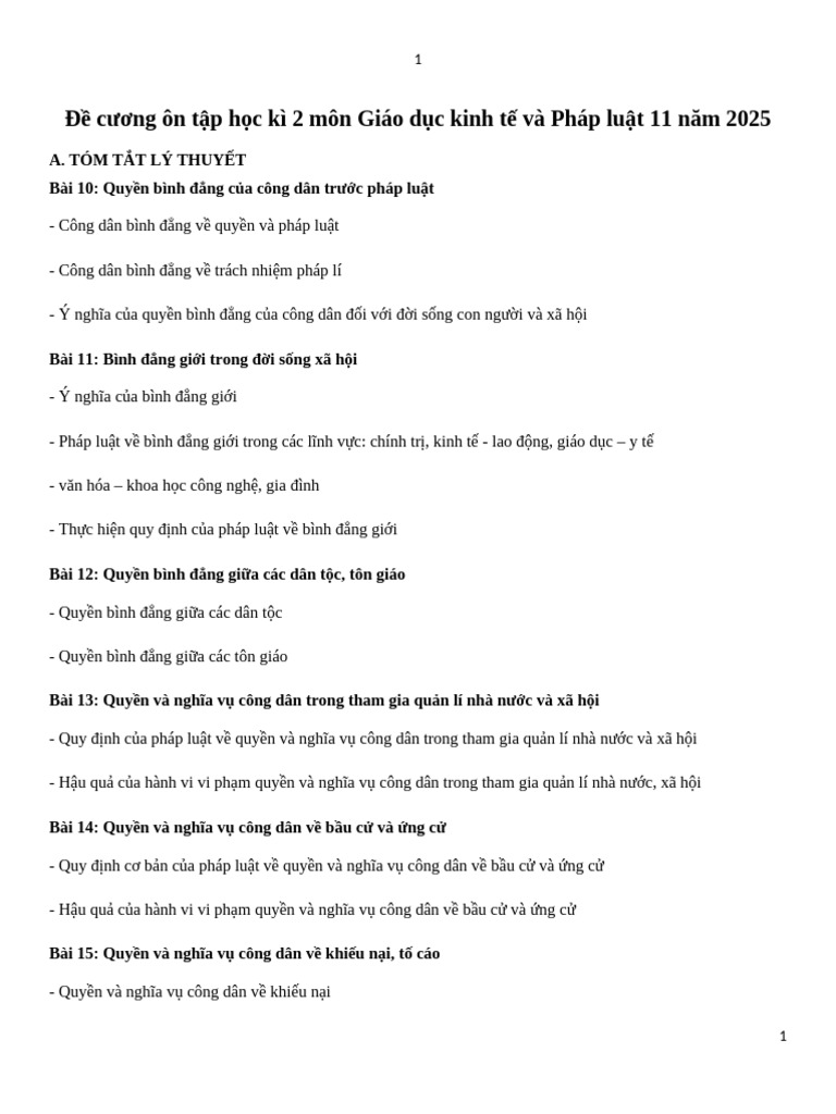 Nội dung ôn tập cuối HKII - môn GDKT&PL - lớp 11 - năm học 2024-2025 | PDF